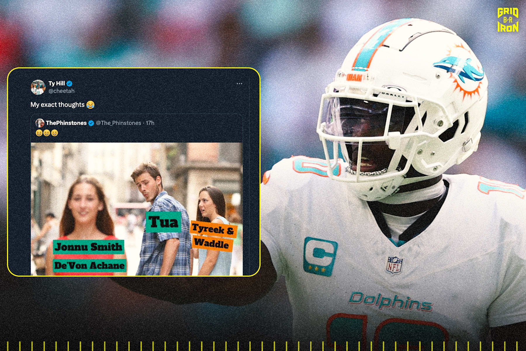 Dolphins' Tyreek Hill Jokes About Viral Meme of Tua, Jaylen Waddle, Achane and Jonnu