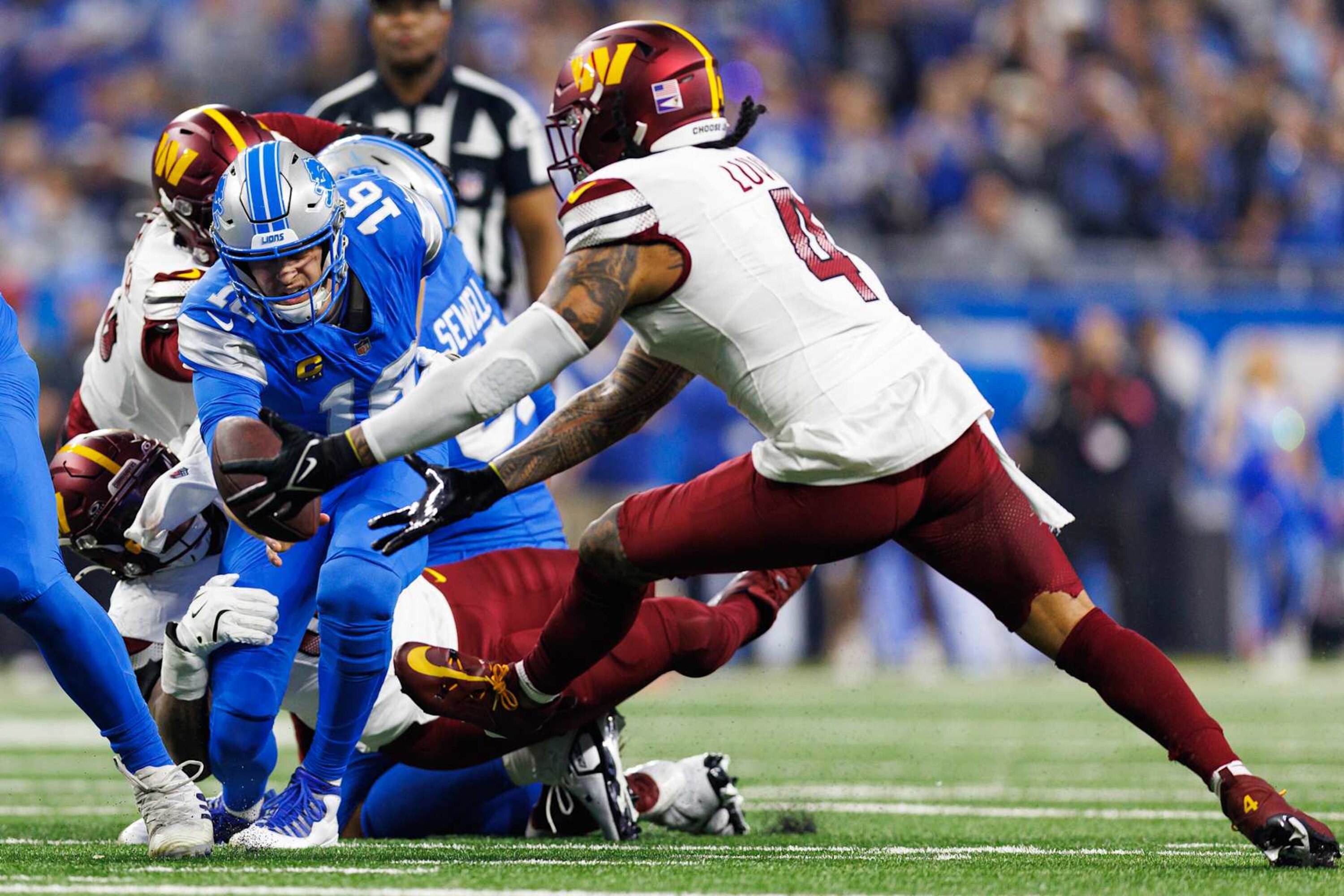 Commanders' Frankie Luvu Fined by NFL for Hit on Lions' Jared Goff ...