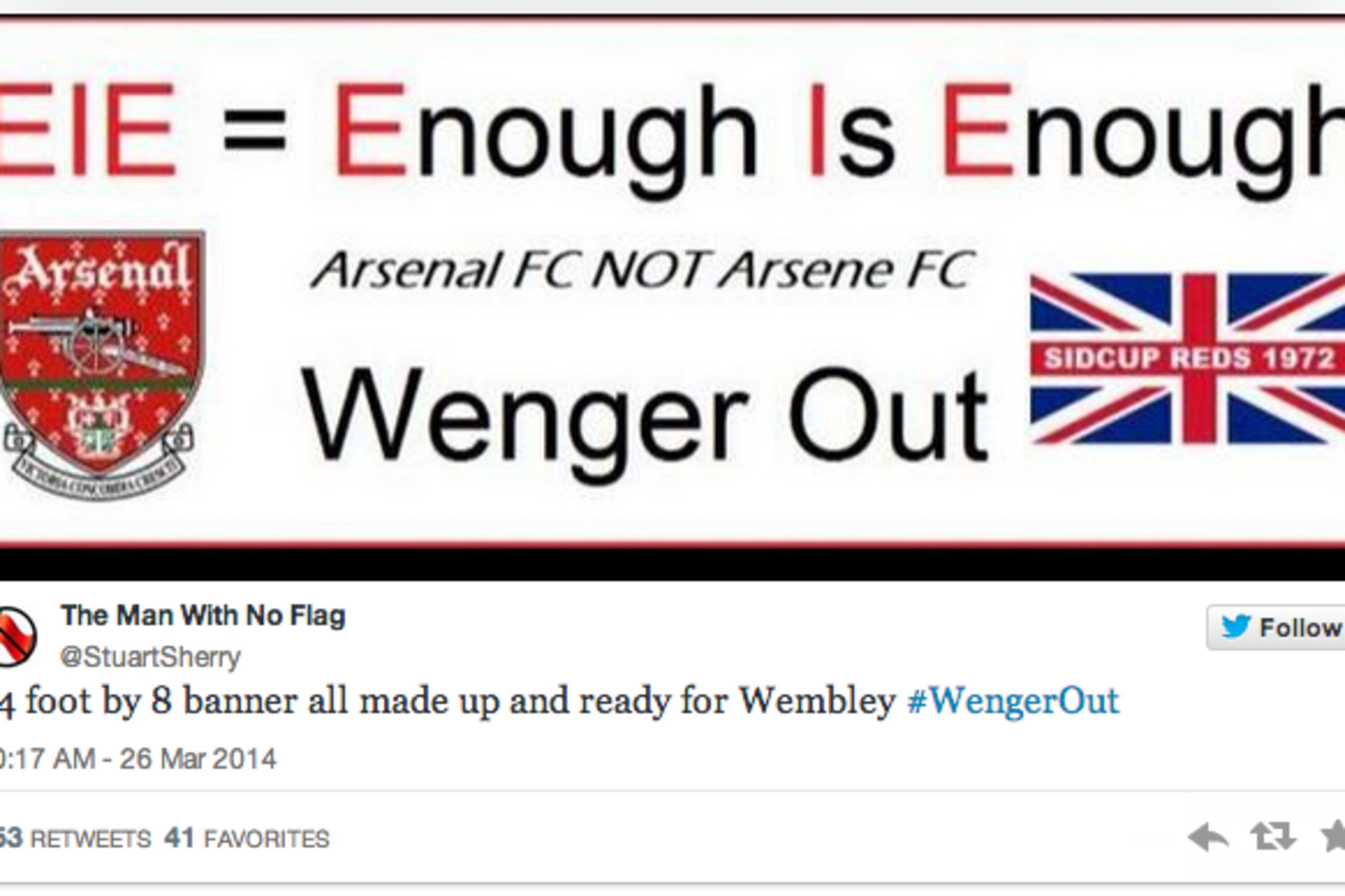 Arsenal Fan Designs 24'x8' 'Wenger Out' Banner for FA Cup Semi-Final at ...