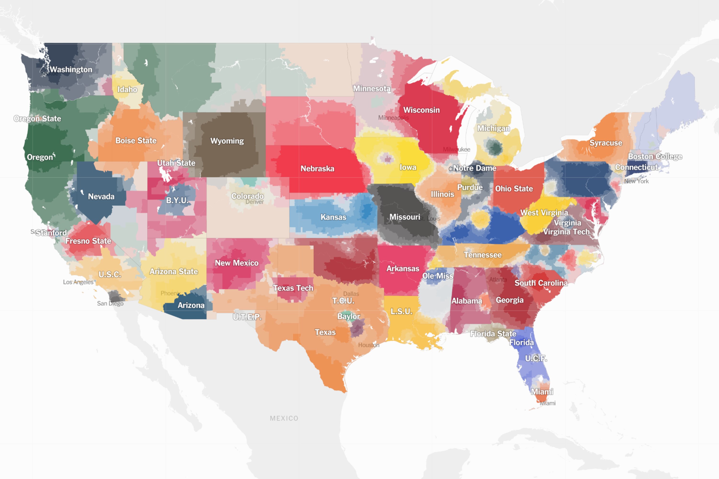 The New York Times Reveals College Football Fan Map