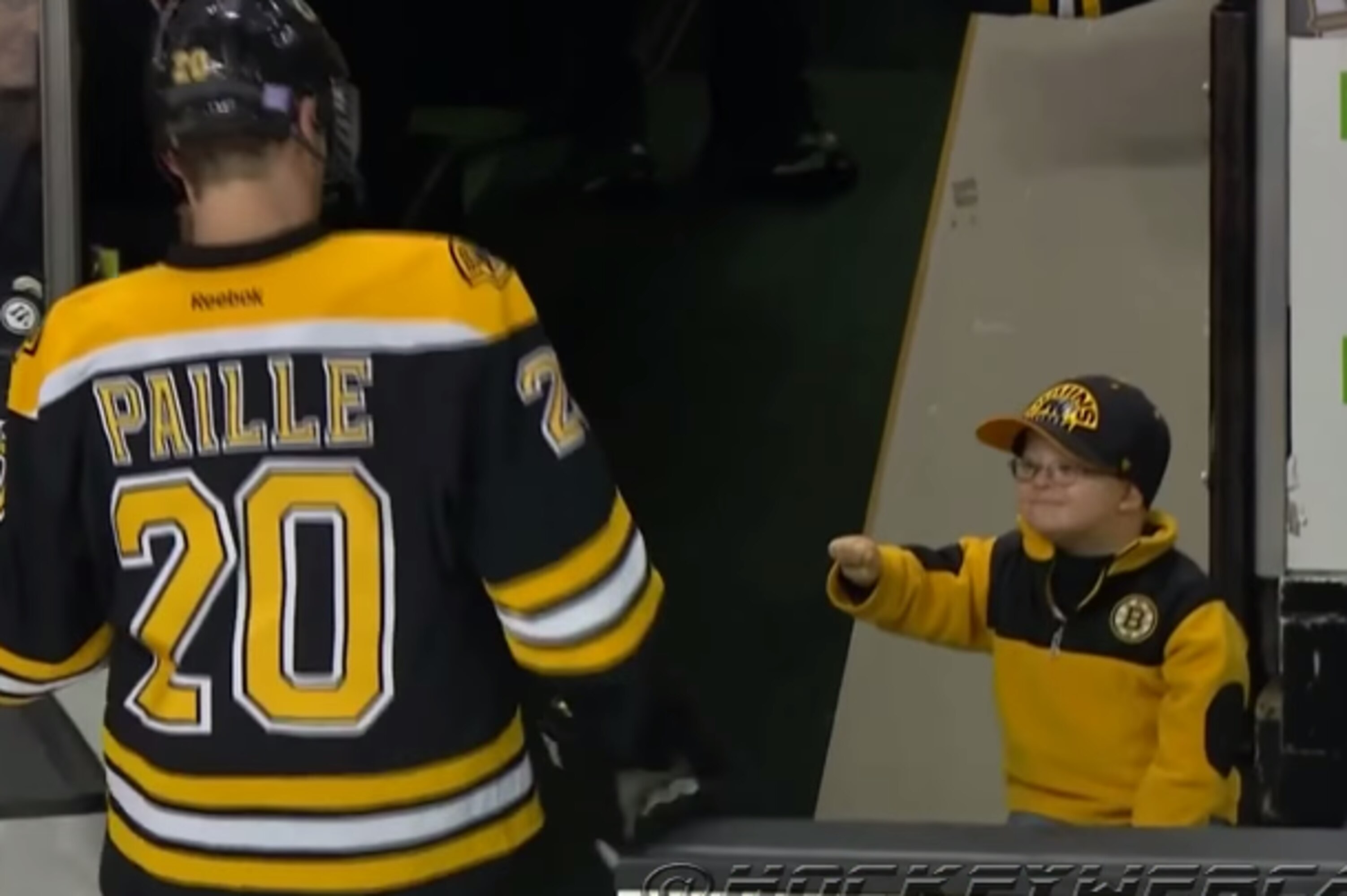 Young Fan Fist-Bumps Boston Bruins Players After Pregame Warm-Ups
