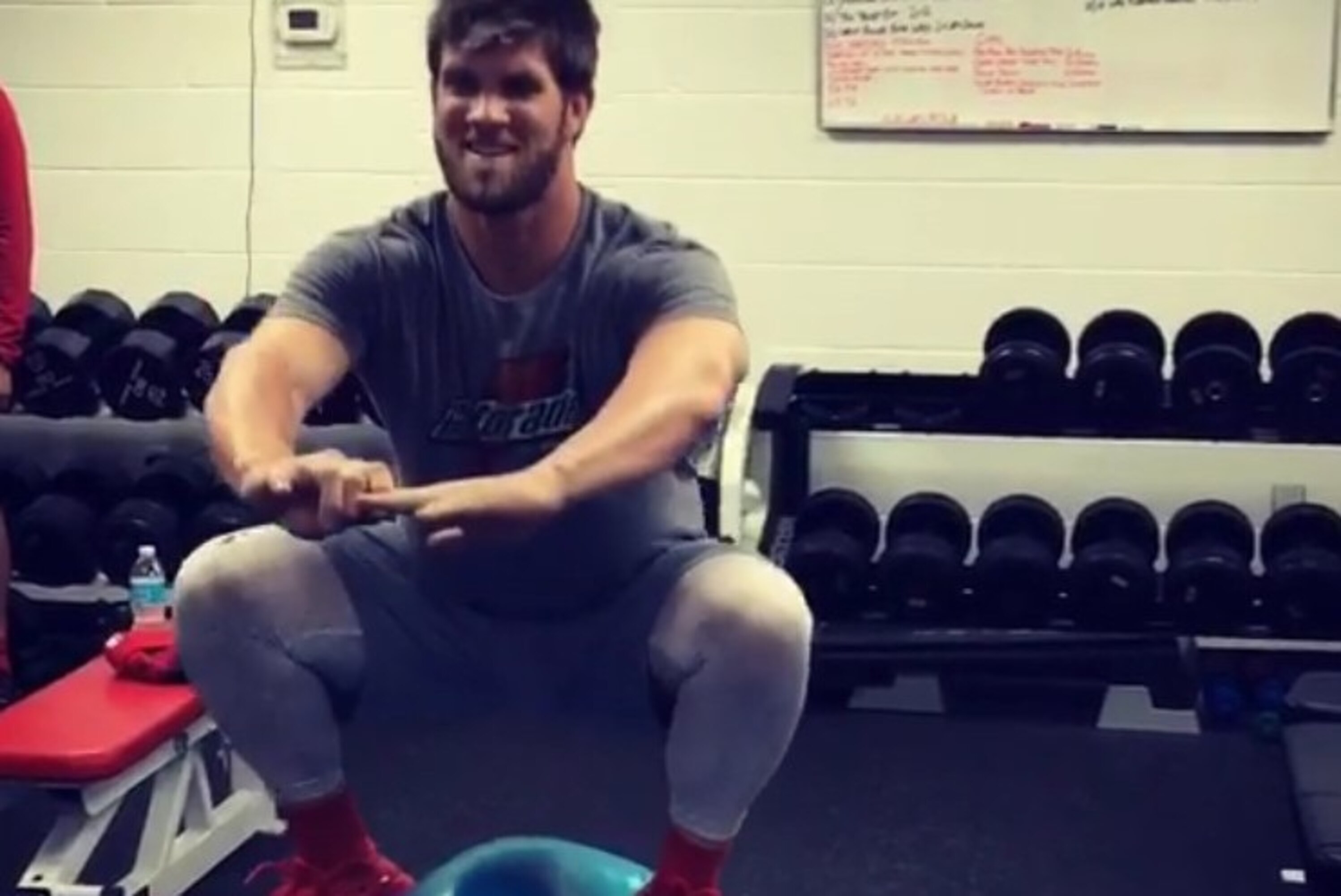 Bryce Harper Shows off Unique Exercise, Squats While Standing on ...