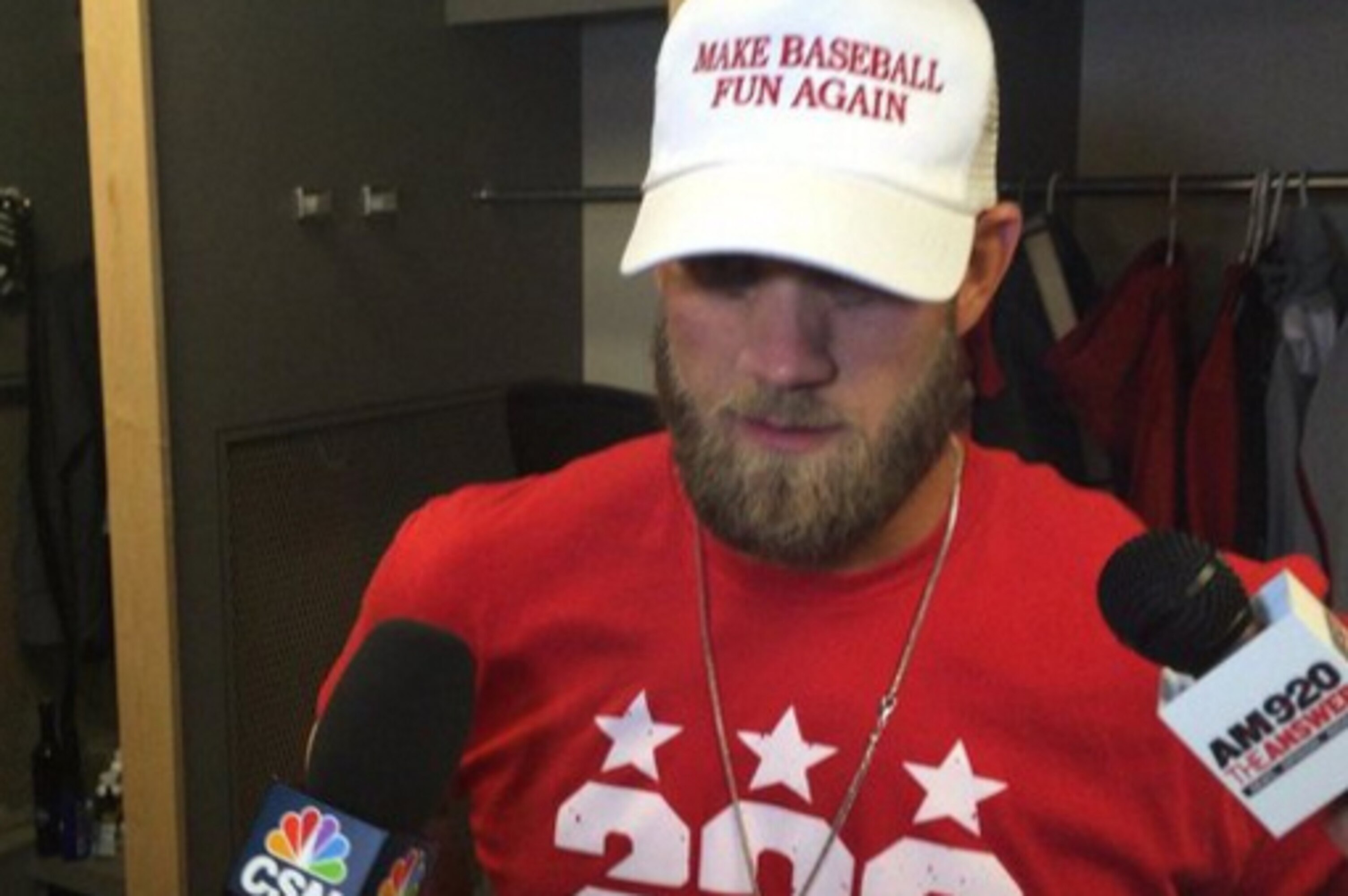 Bryce Harper Wears a 'Make Baseball Fun Again' Hat